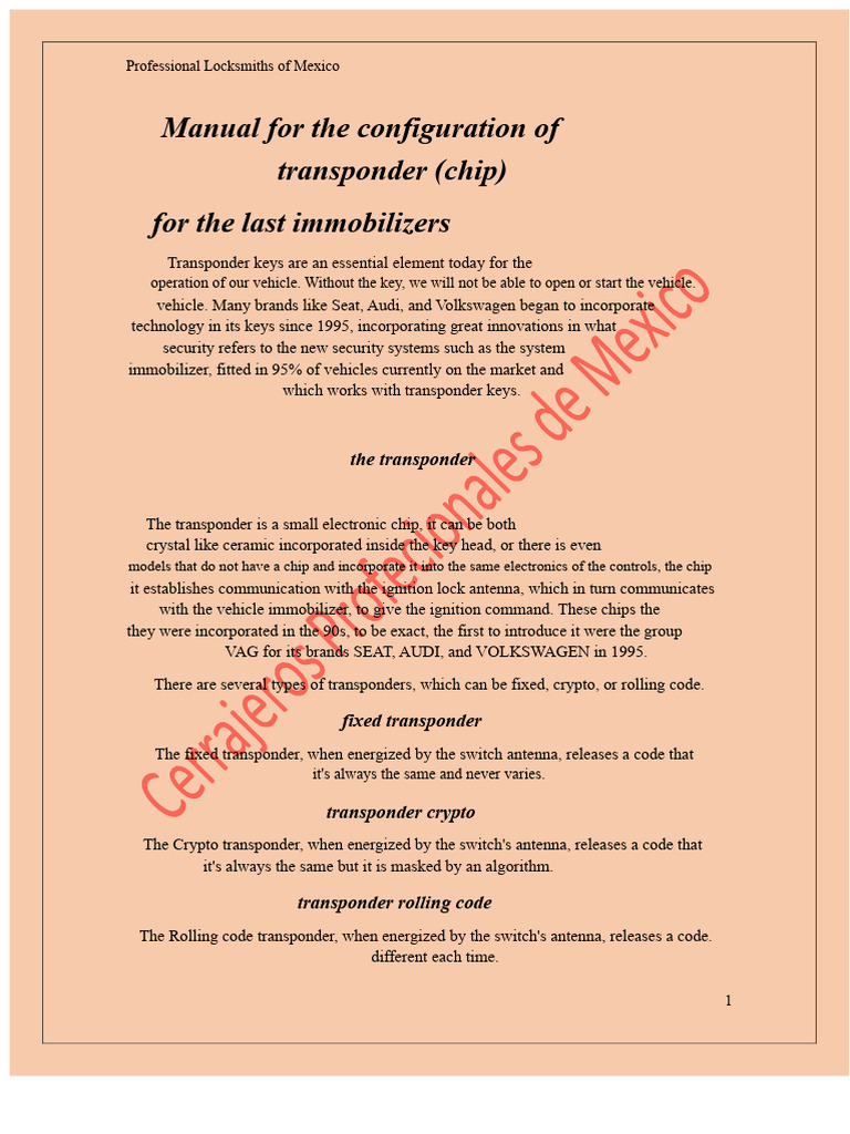 Transponder Key Configuration Guide | PDF | Automotive Industry | Land ...