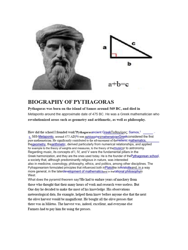 Biography of Pythagoras | PDF