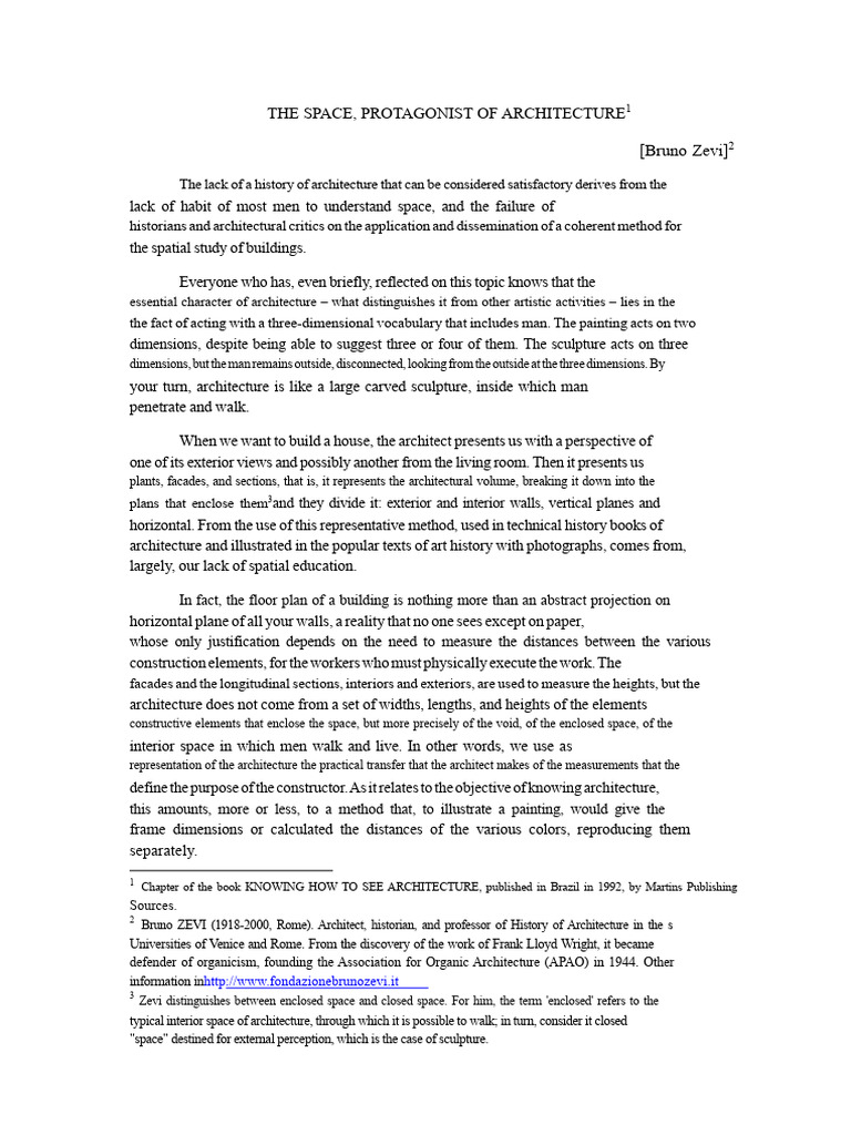 Space, Protagonist of Architecture - Bruno Zevi | PDF | Cubism | Space