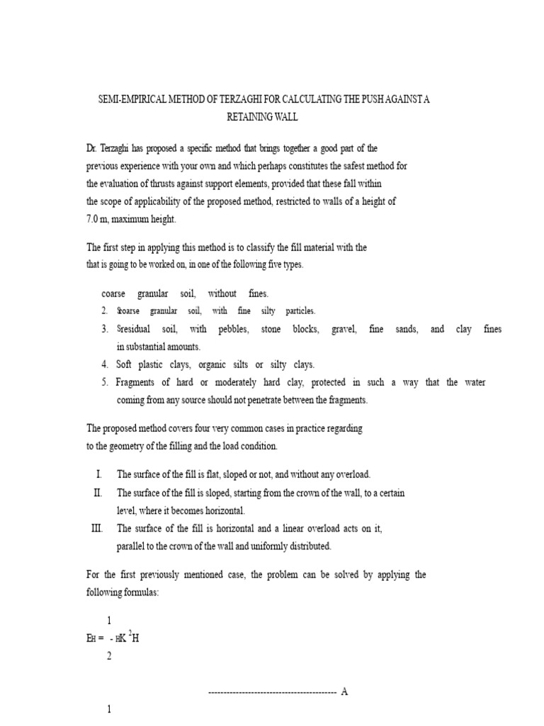 Terzaghi's Method for Retaining Wall Thrust | PDF | Silt | Clay