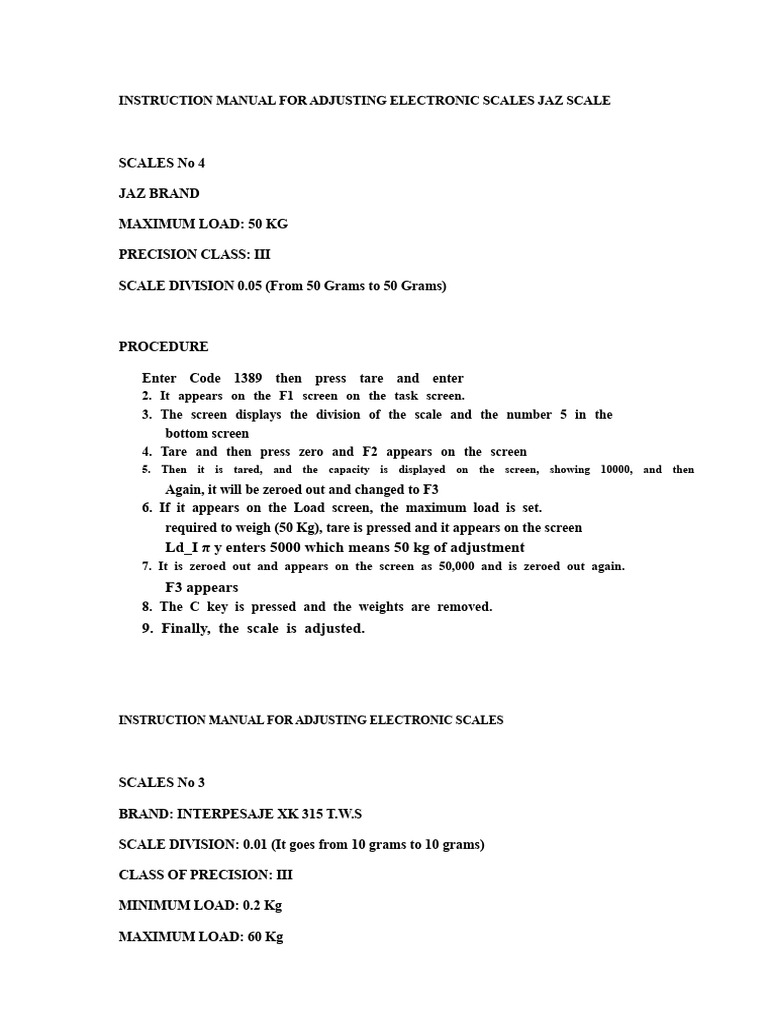 Electronic Scale Adjustment Manual | PDF | Weighing Scale | Chess