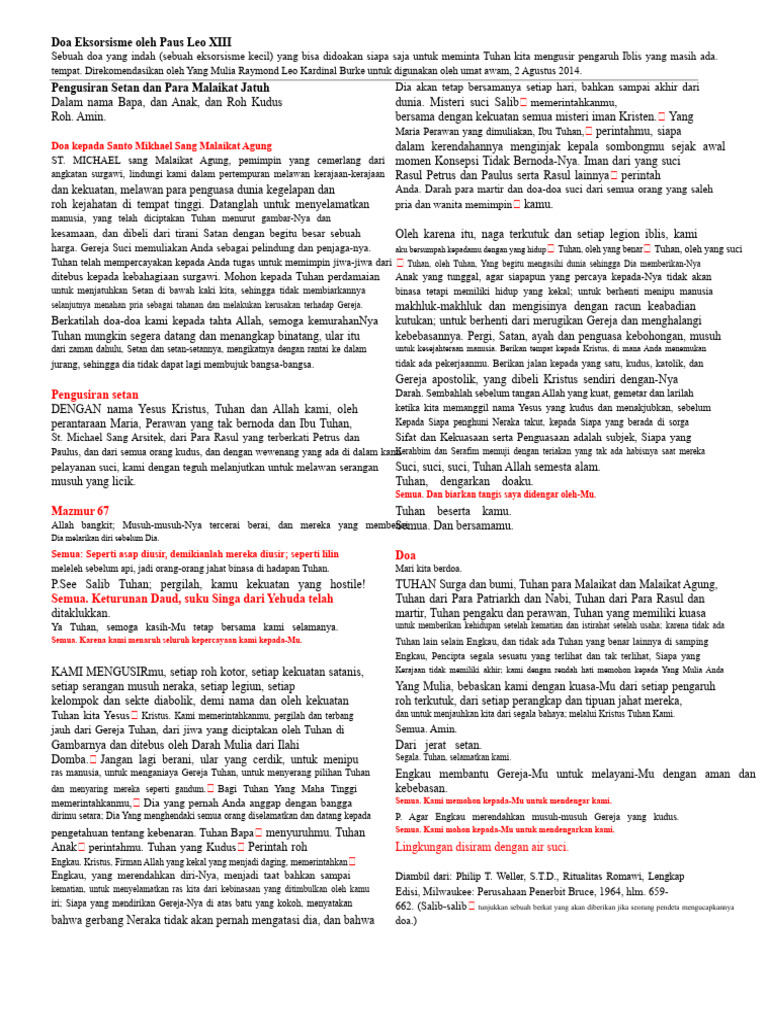 Doa Eksorsisme Leo XII I Weller 1964 | PDF
