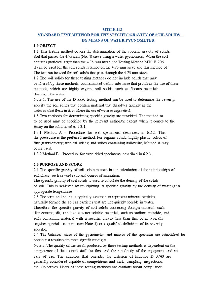 Specific Gravity Test for Soil Solids | PDF | Density | Temperature