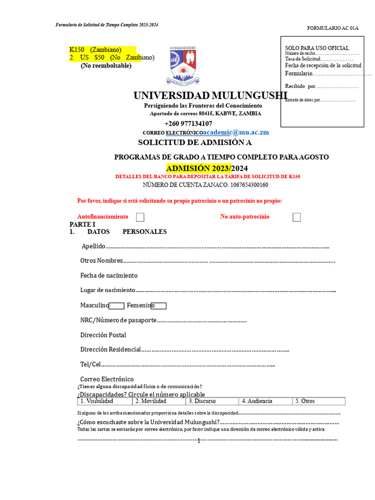 Formulario de Solicitud de Tiempo Completo 2023-2024 | PDF | Licenciado en Ciencias | Science