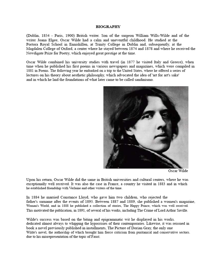 Oscar Wilde: A Brief Biography | PDF | Oscar Wilde