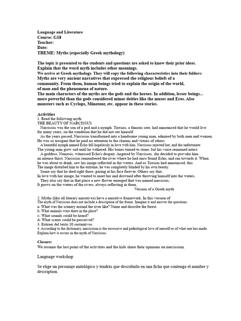Activities of Myths, Noun | PDF | Greek Mythology | Mythology