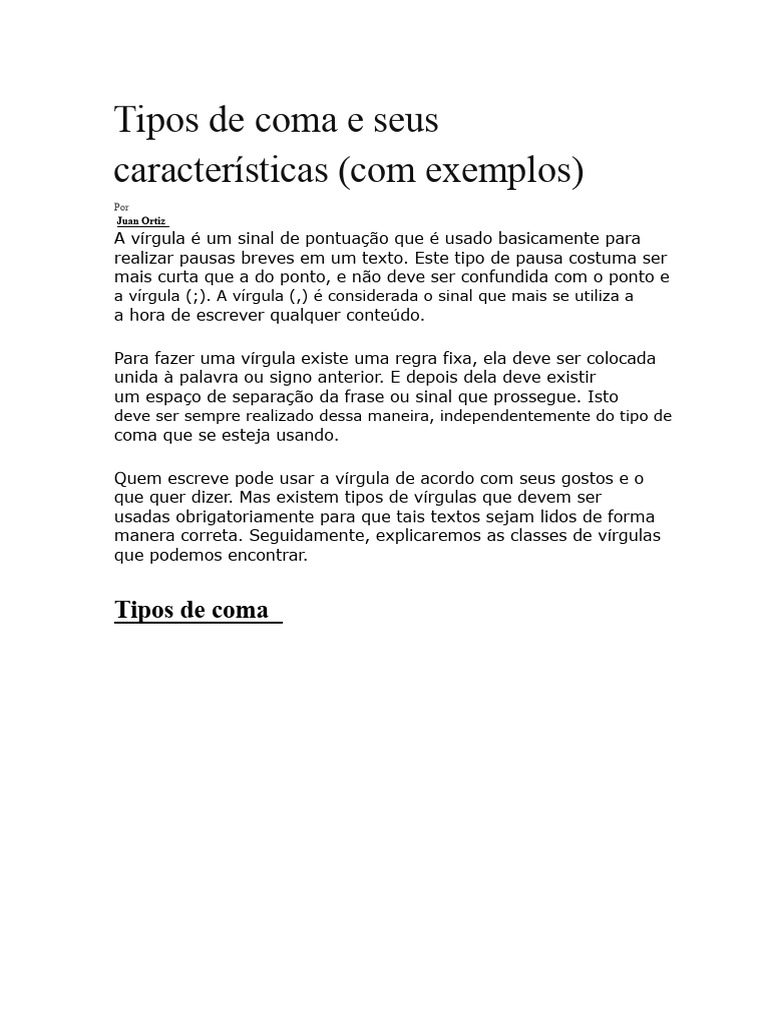 Tipos de Vírgulas e Suas Funções | PDF | Assunto (gramática) | Famílias ...