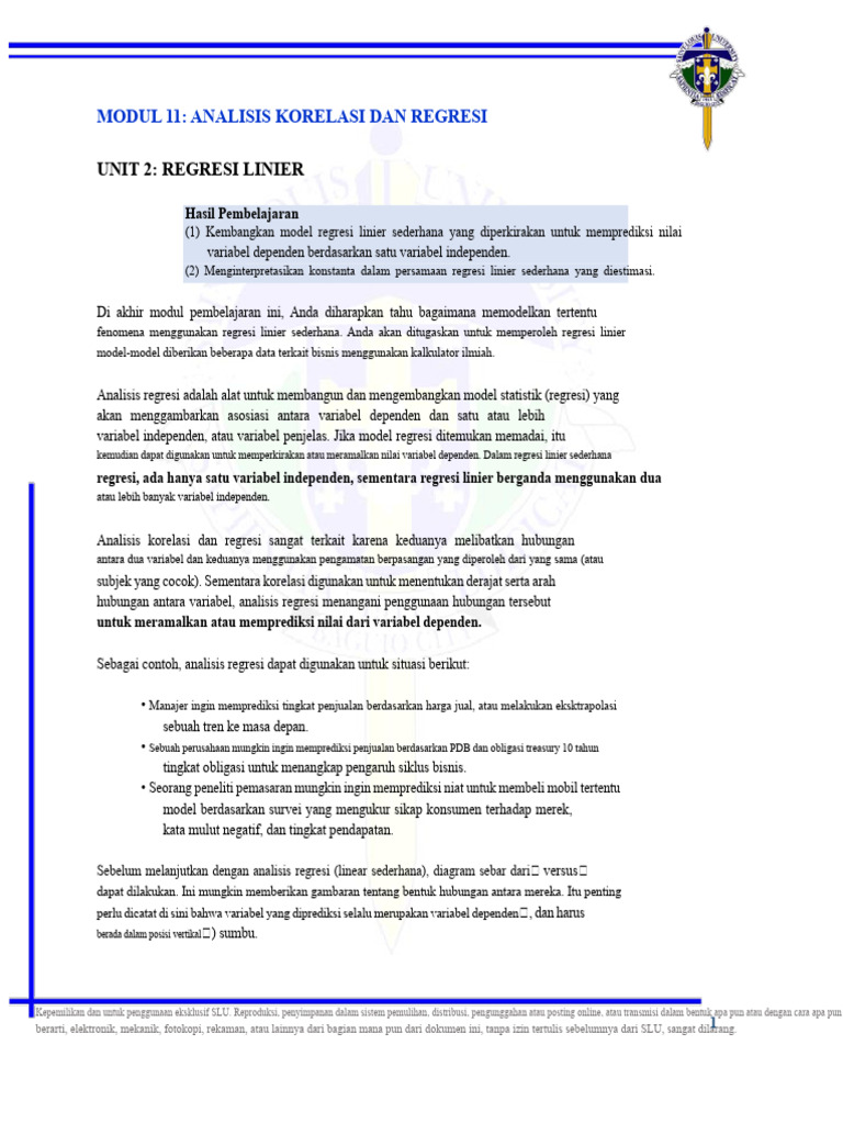 Modul 11 Unit 2 Regresi Linier Sederhana | PDF