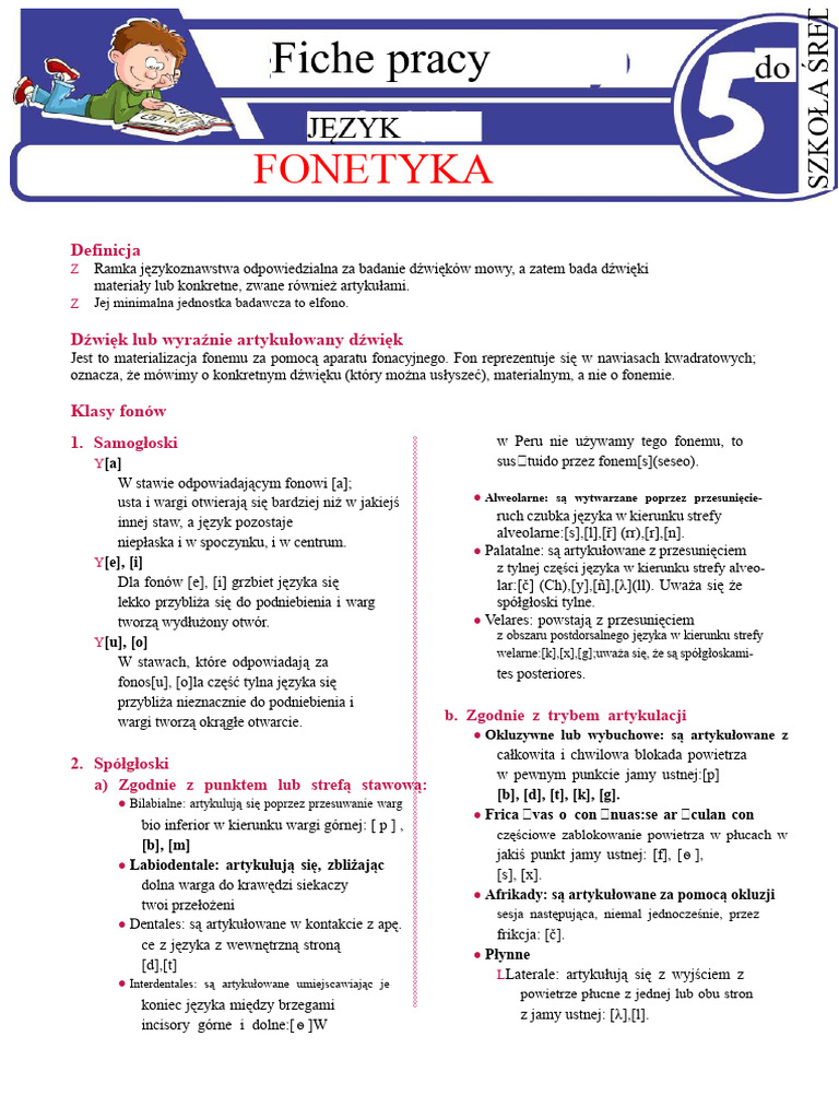 Fonetika Dla Piątej Klasy Szkoły Średniej | PDF