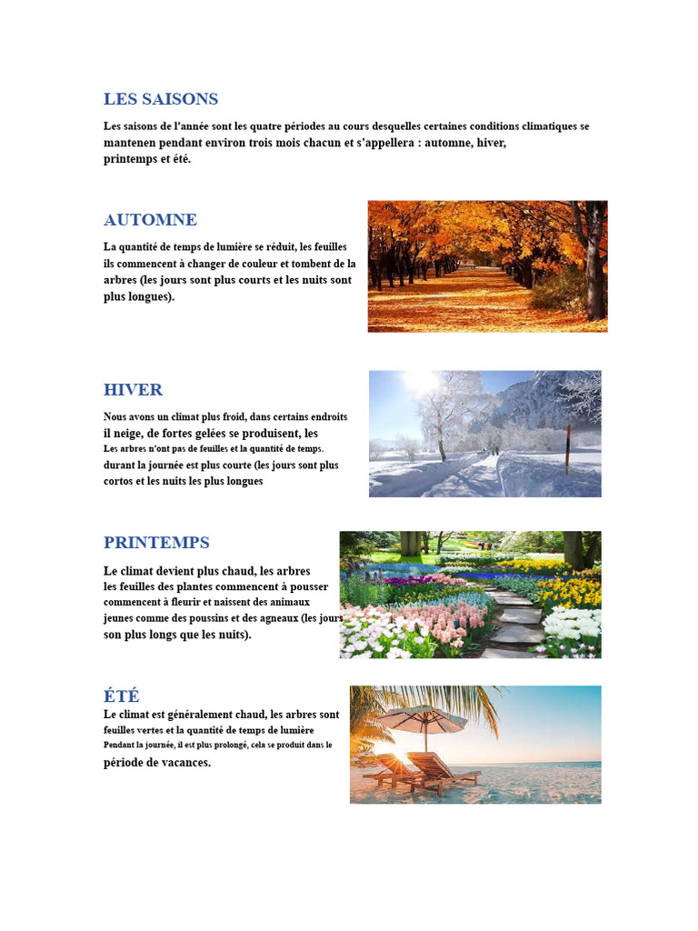 Les Saisons de l'Année pour le Primaire | PDF