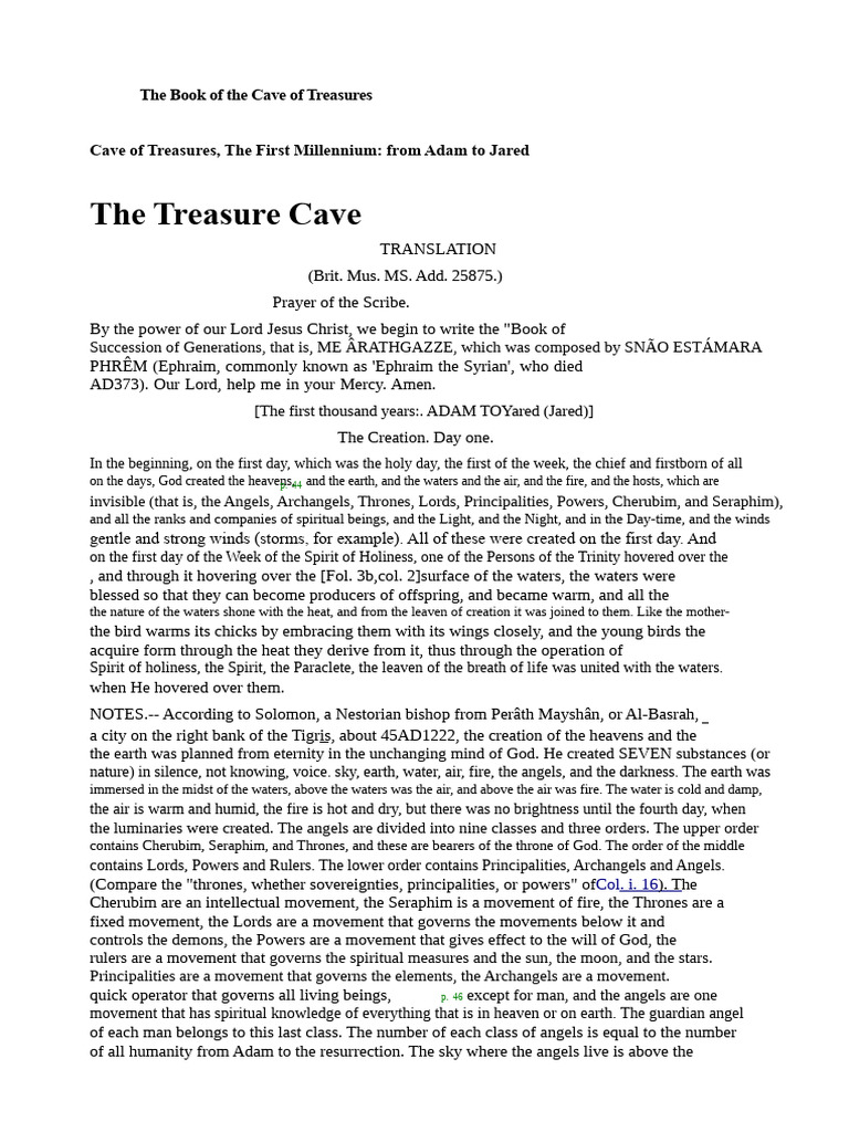 The Book of the Cave of Treasures | PDF | Adam | Angel