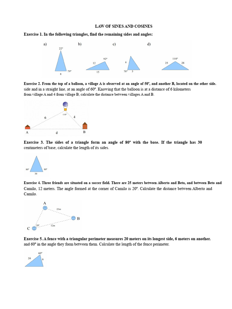 5 Exercises Sine and Cosine Law | PDF