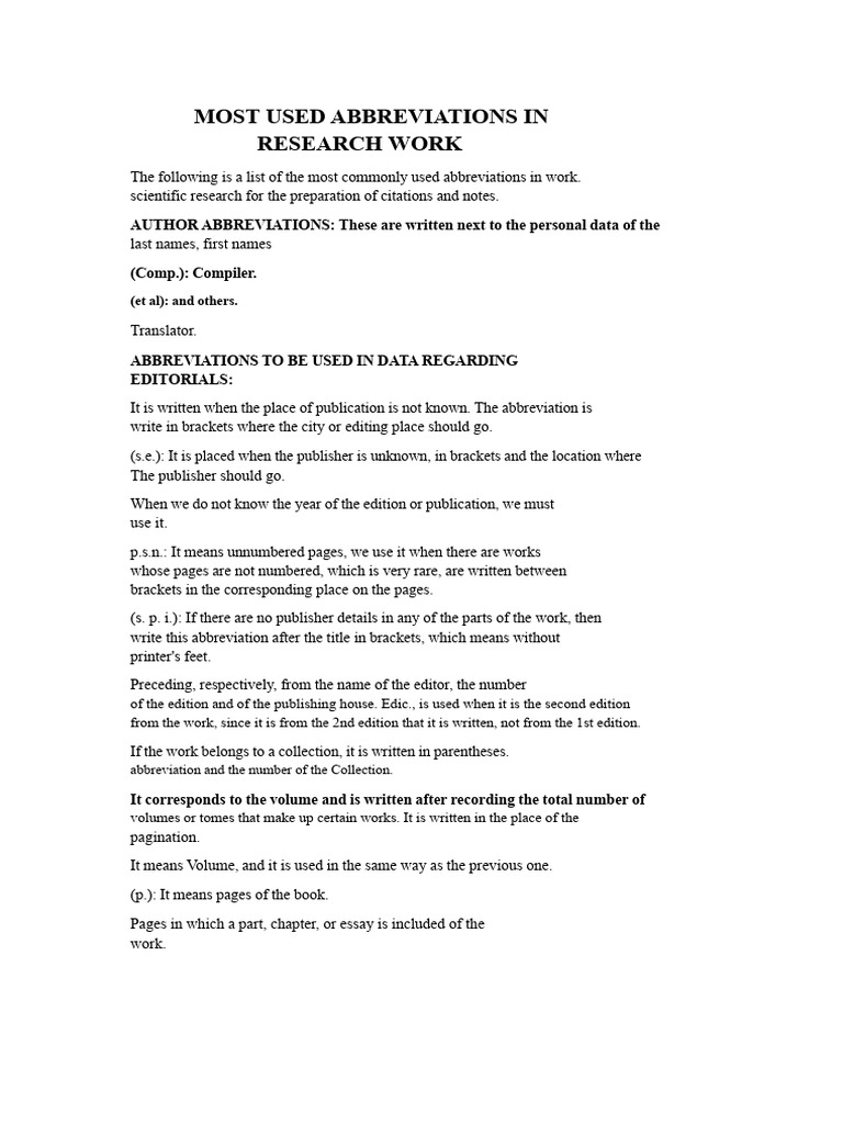 Common Abbreviations in Research | PDF | Written Communication | Writing