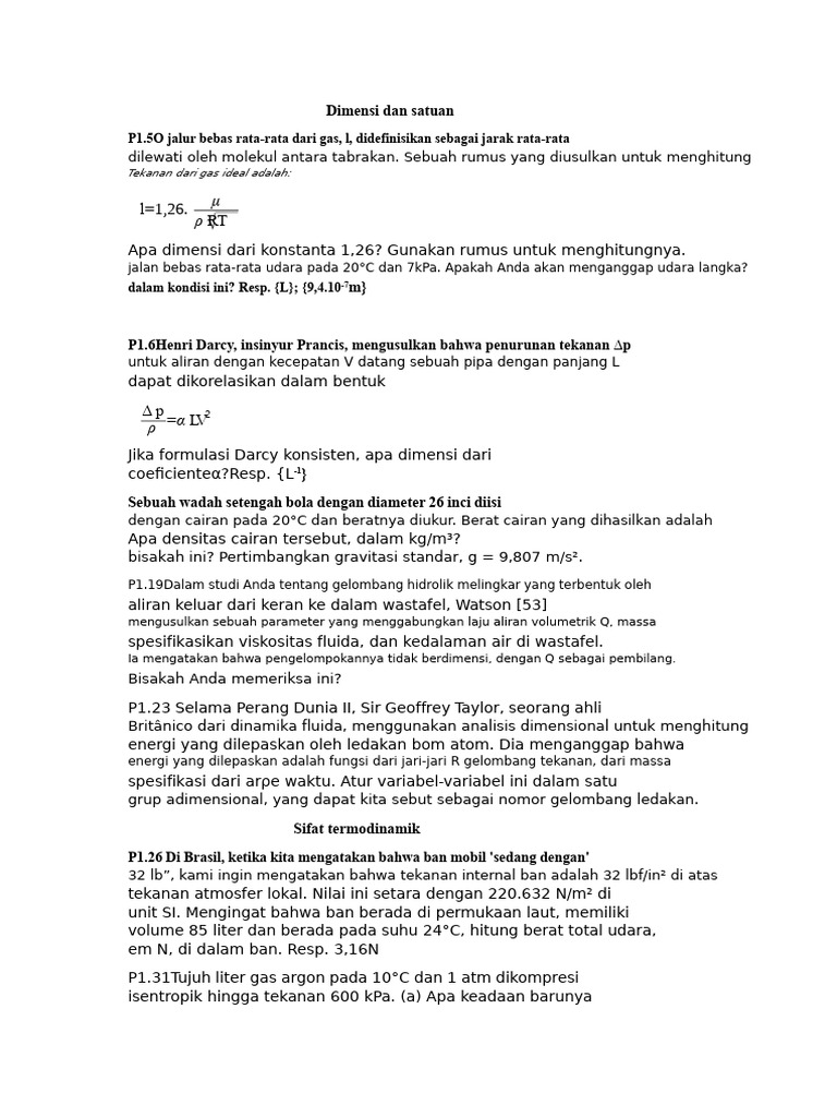 Dimensi dan Satuan dalam Fluida dan Gas | PDF