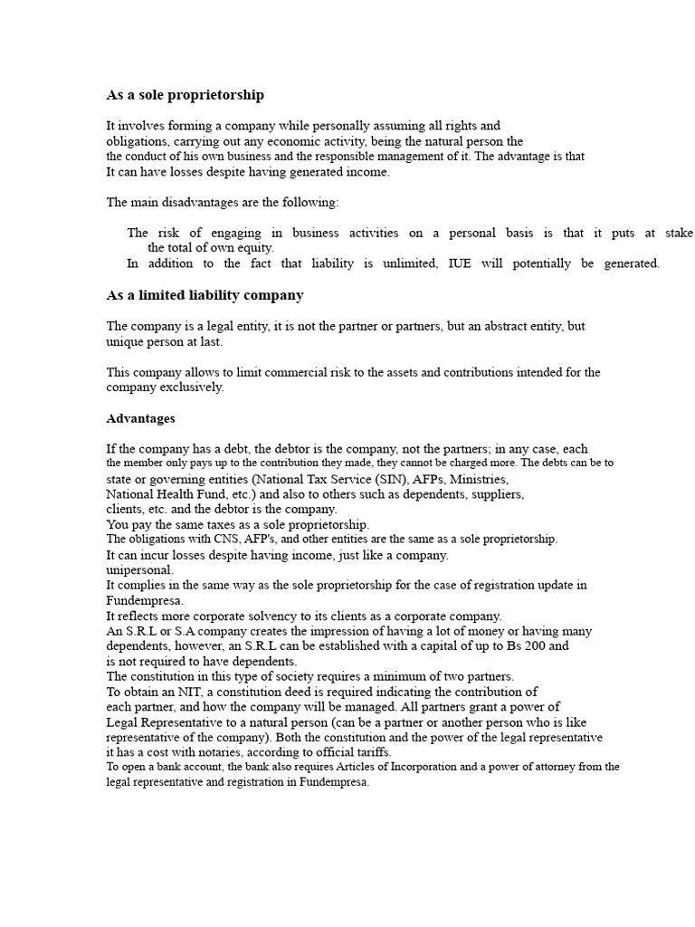 Sole Proprietorship Vs Limited Liability Company (LLC) | PDF | Sole Proprietorship | Limited ...