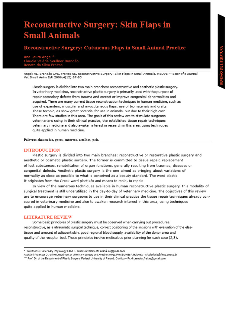 Skin Flaps in Veterinary Surgery | PDF | Vein | Plastic Surgery