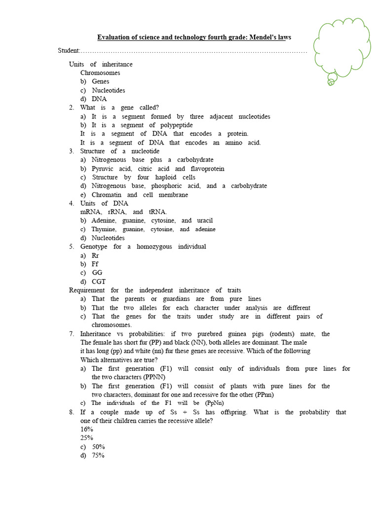 Assessment of Mendel's Laws | PDF | Genetics | Zygosity