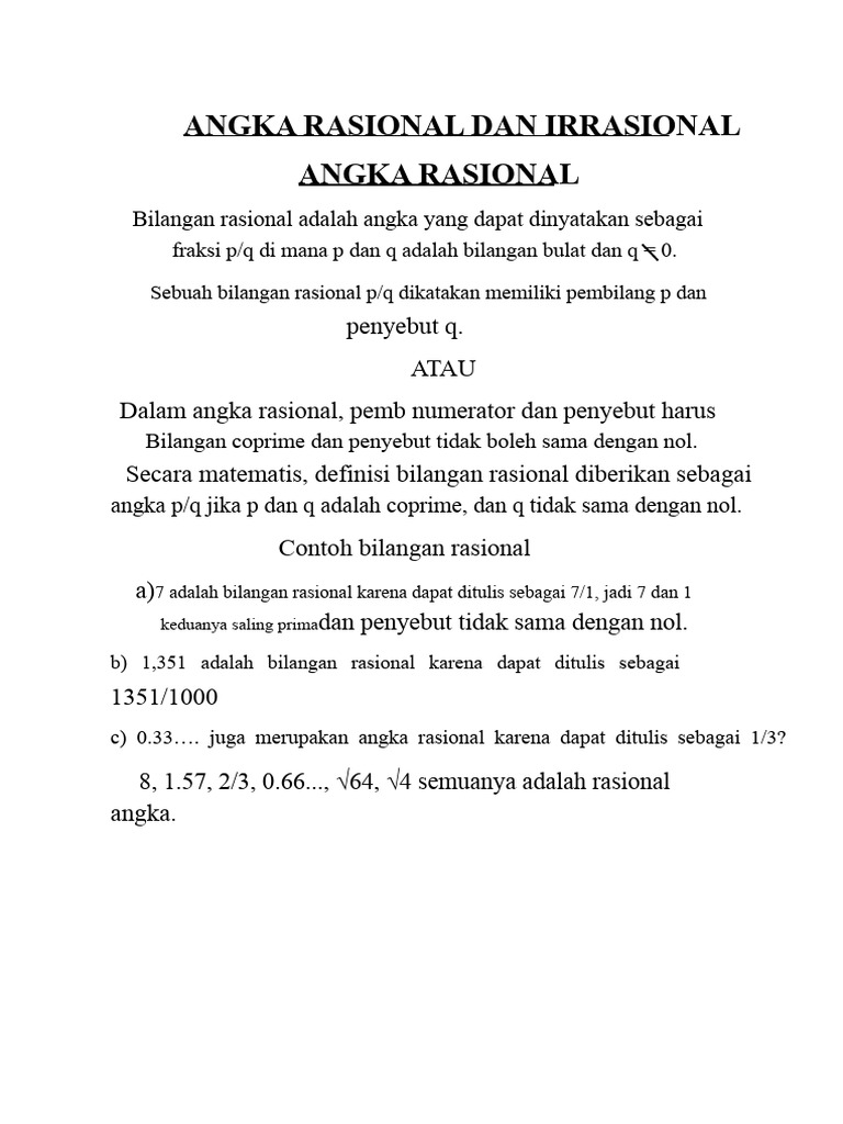 Bilangan Rasional Dan Irrasional | PDF