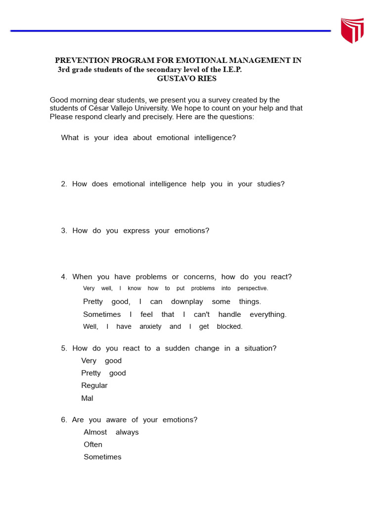 Emotional Intelligence Survey | PDF