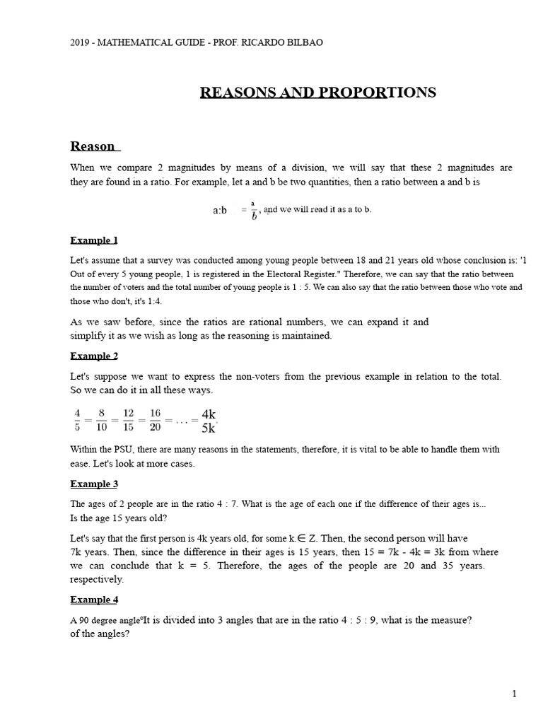 Ratios and Proportions Explained | PDF | Ratio | Mathematics