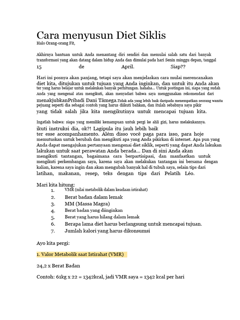 Cara Menyusun Diet Siklis | PDF
