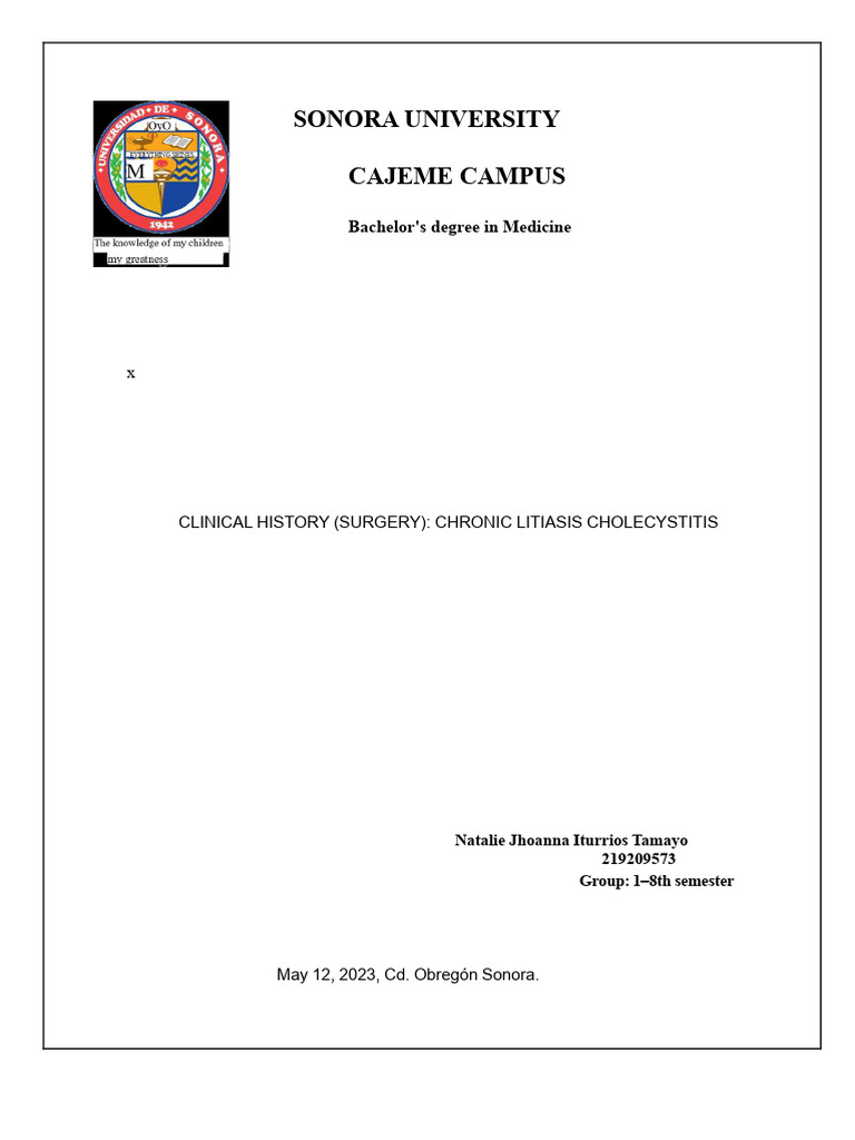 Clinical History - Cholelithiasis | PDF | Gallbladder | Medical Specialties