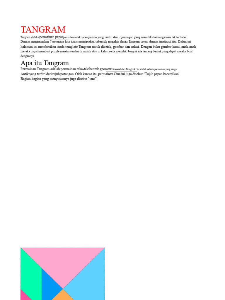 Pengenalan Permainan Tangram | PDF