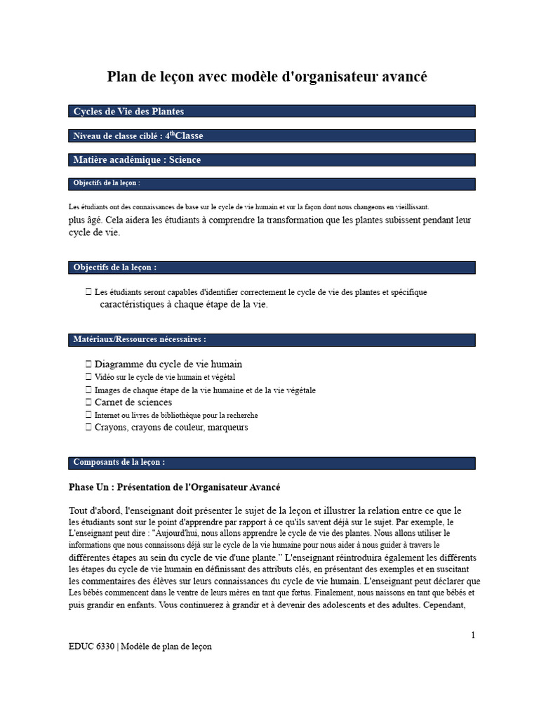 Leçon sur le Cycle de Vie des Plantes | PDF | Analyse du cycle de vie ...