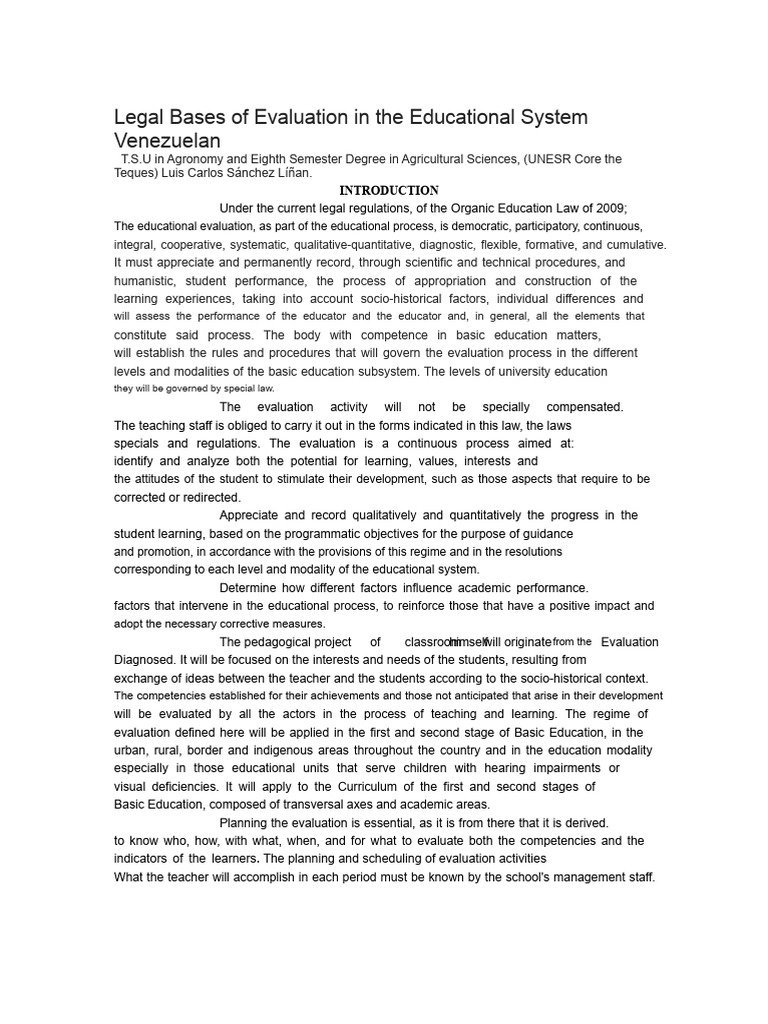 Legal Bases of Evaluation in The Venezuelan Educational System | PDF ...