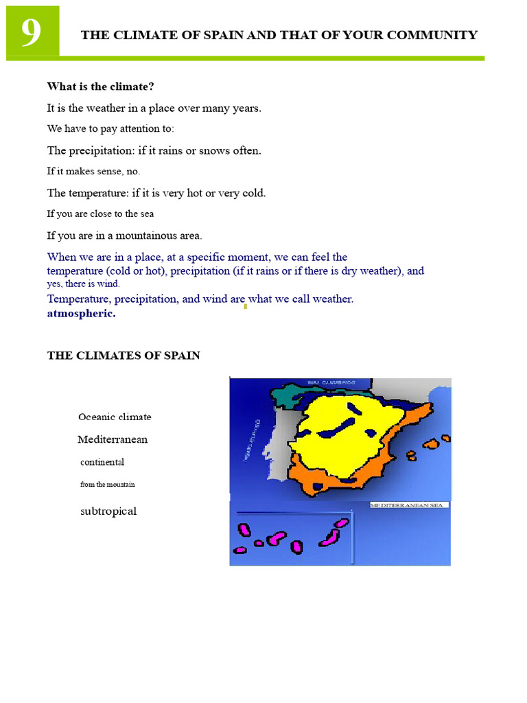 Climate Types and Vegetation in Spain | PDF | Climate | Rain