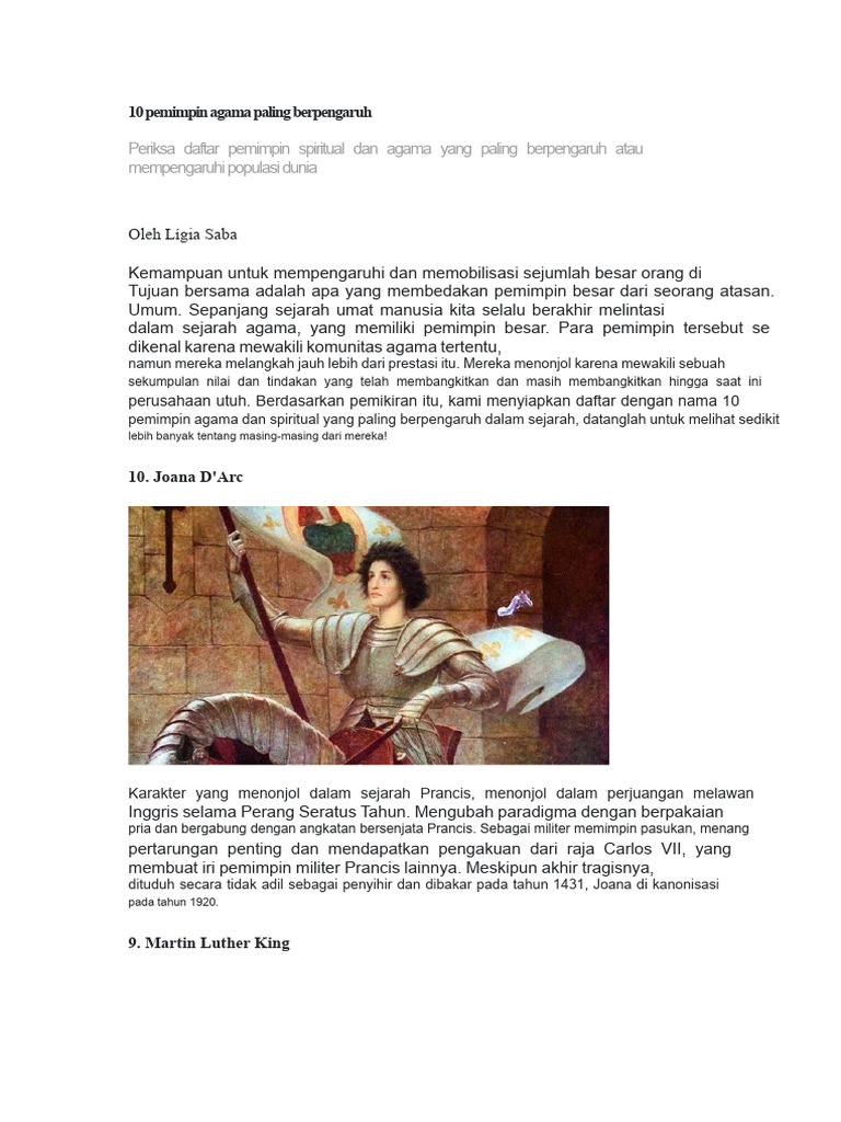10 Pemimpin Agama Paling Berpengaruh | PDF