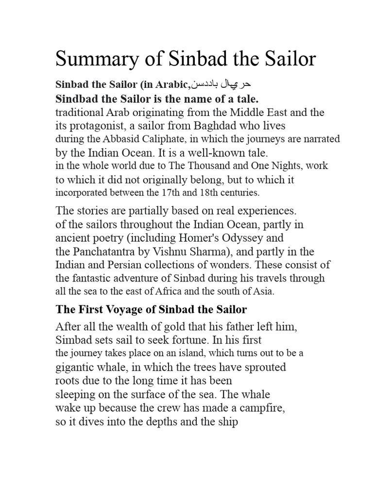 Summary of Sinbad The Sailor | PDF