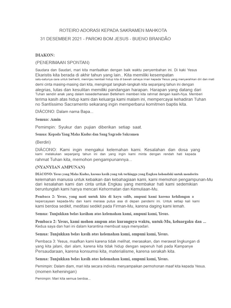 Roteiro Adorasi Sakramen Mahkota 2021 | PDF