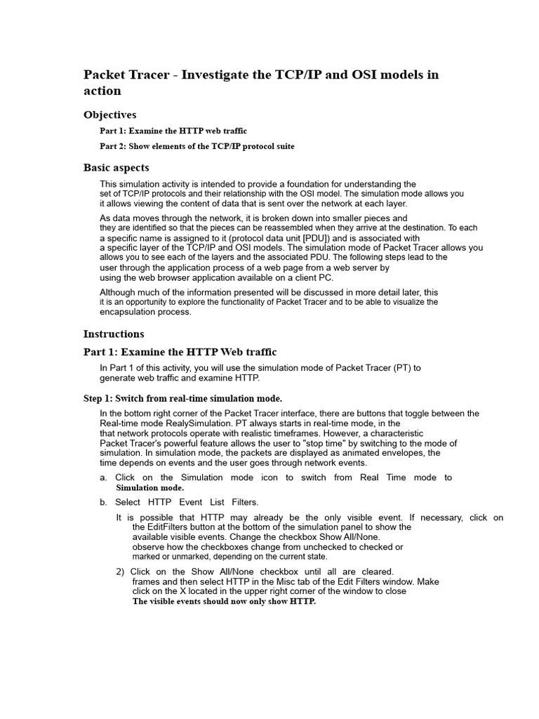 Packet Tracer Investigation of TCP/IP and OSI Models in Action | PDF ...