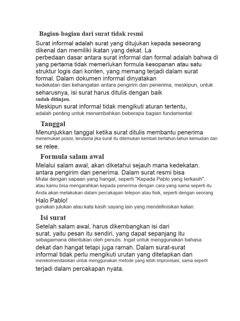 Bagian-Bagian Dari Surat Informal | PDF