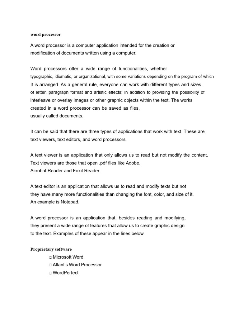 Summary of Word Processors | PDF | Microsoft Word | Word Processor