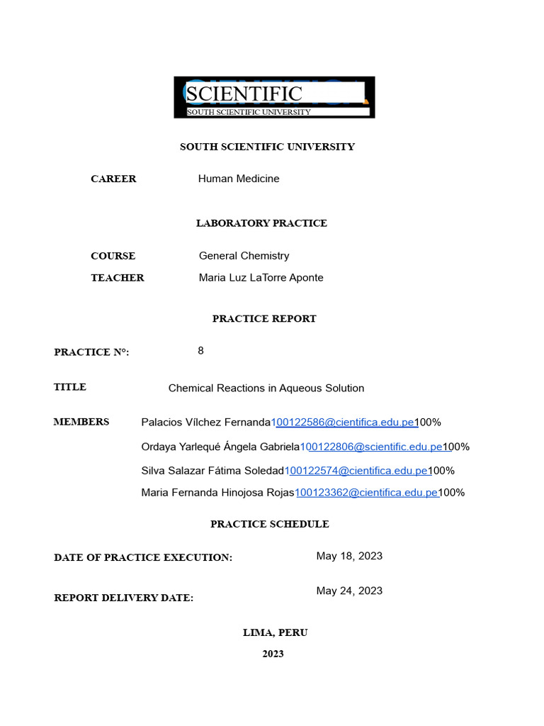 Report 8 Chemical Reactions in Aqueous Solution | PDF | Redox ...