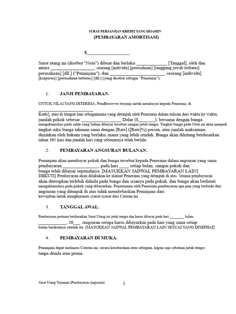 Surat Perjanjian Kredit Terjamin | PDF