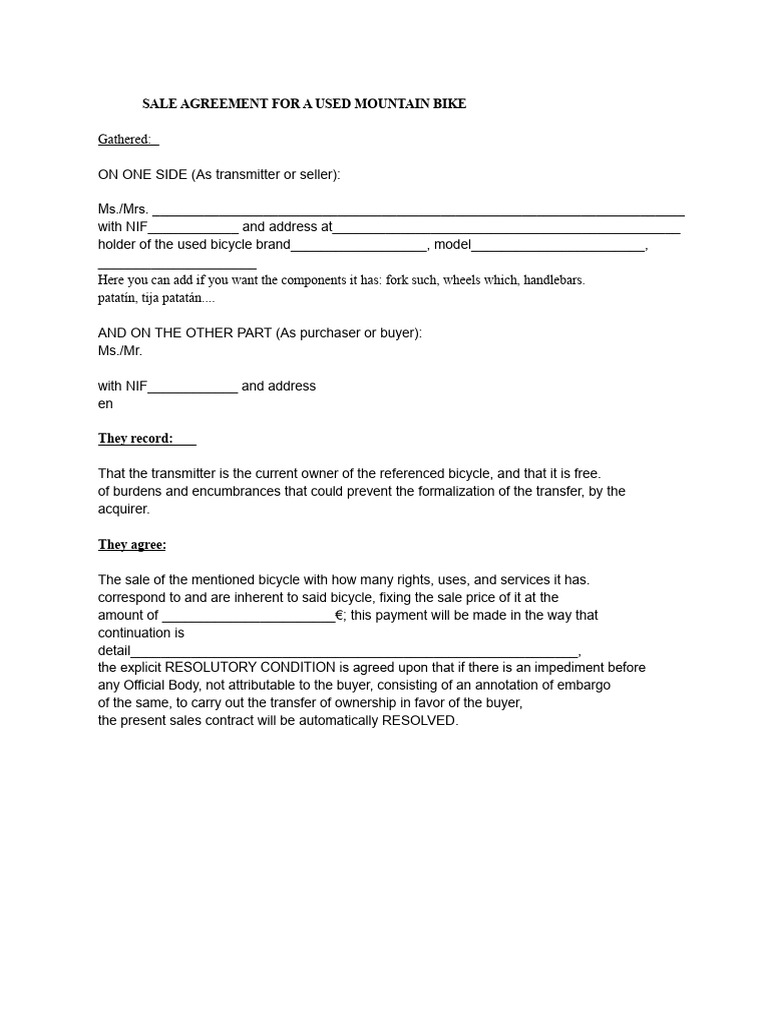 Bicycle Purchase-Sale Contract | PDF