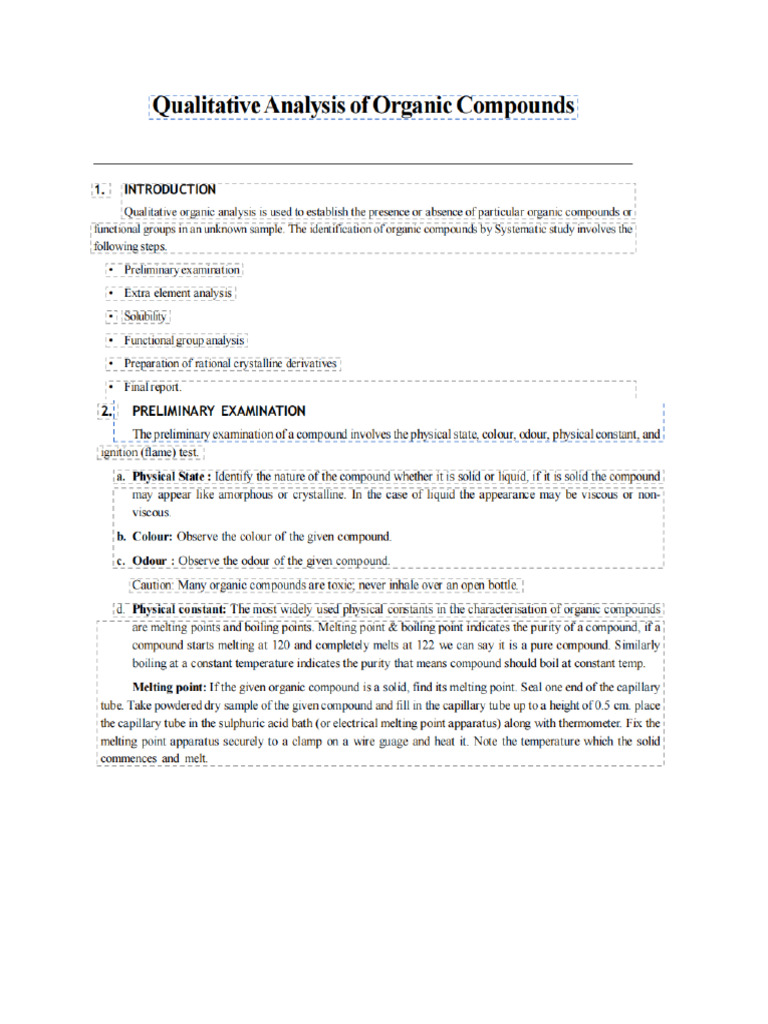 Summary of Organic Sample Qualitative Analysis | PDF