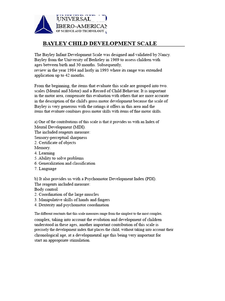 Bayley Scales of Infant Development | PDF | Child Development ...