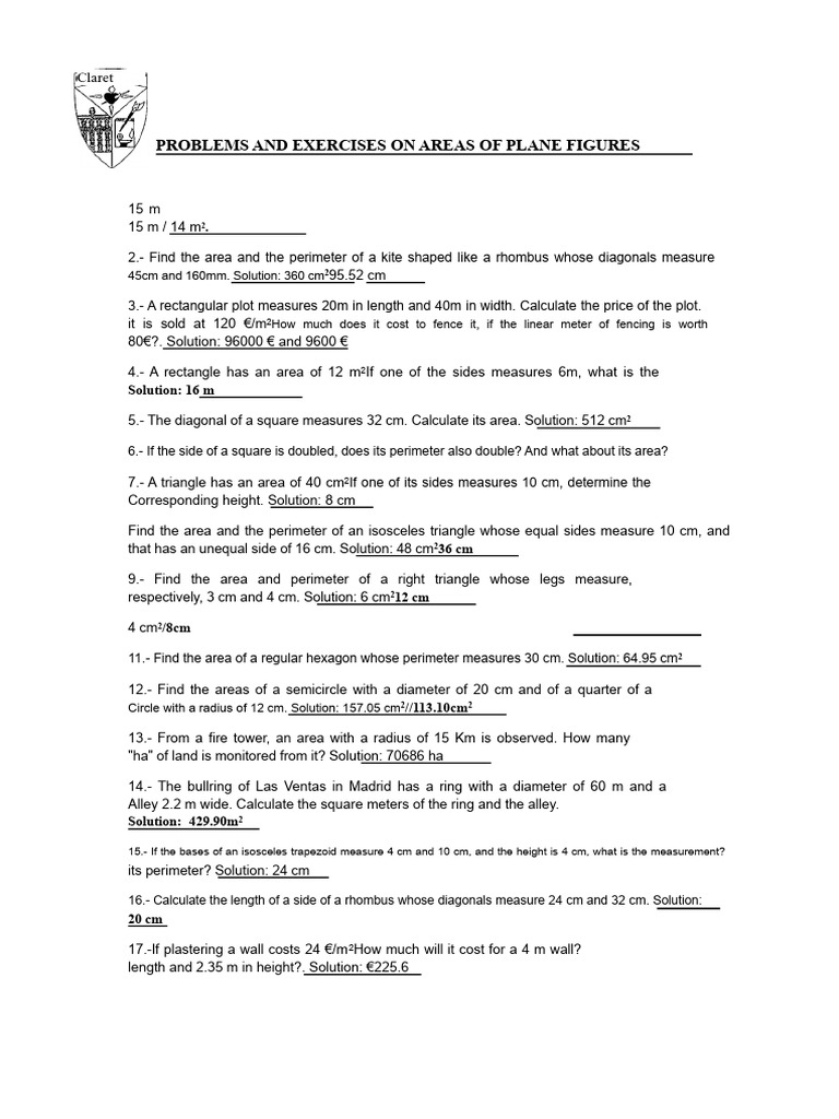 Problems and Exercises On Areas of Plane Figures | PDF | Area | Rectangle