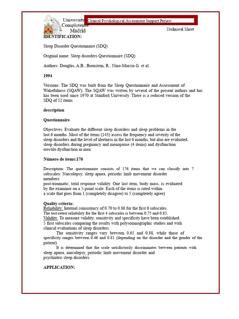 Sleep Disorder Questionnaire | PDF | Sleep Disorder | Mental Disorder