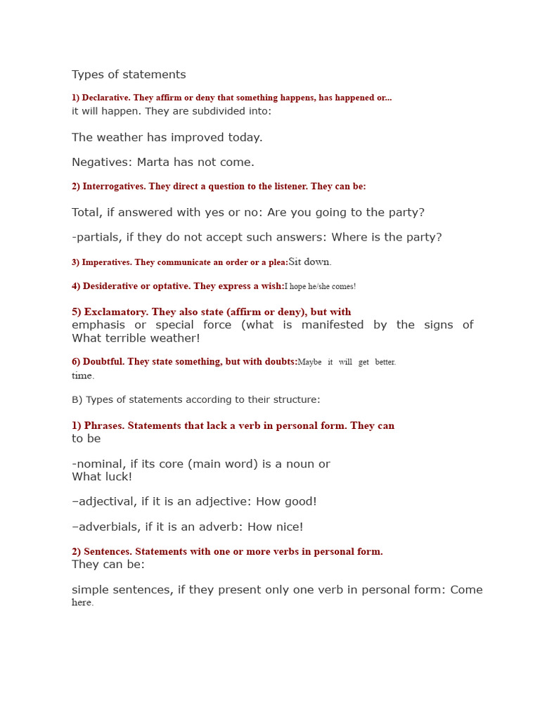 Types of Statements and Types of Text Reading | PDF
