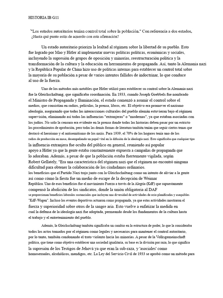 Historia Del IB - Ensayo Sobre Estados Autoritarios: Hitler y Mao | PDF ...