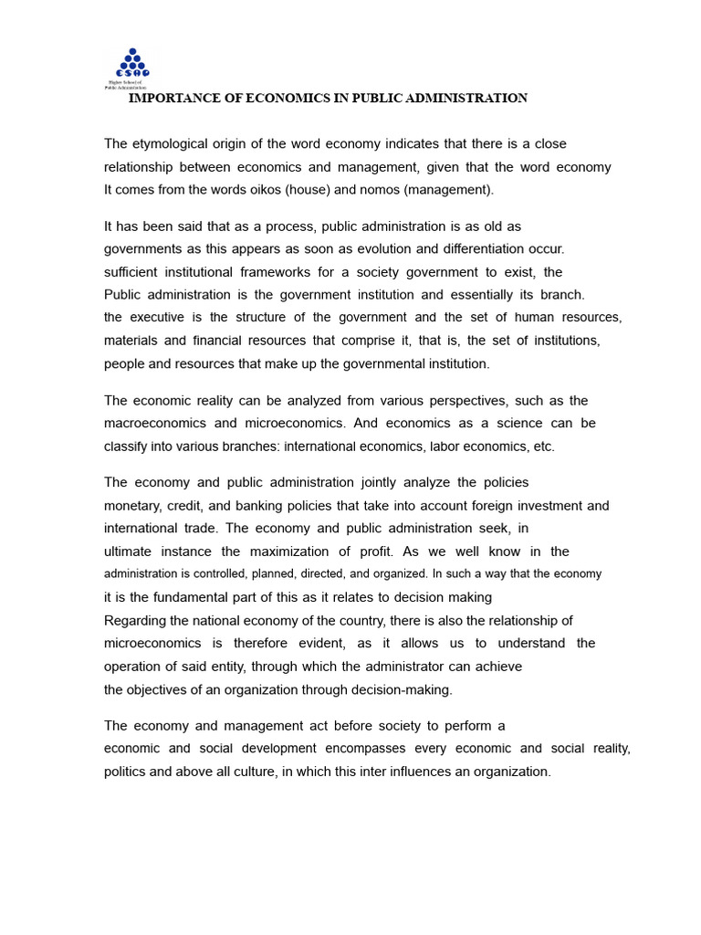 Economics' Role in Public Administration | PDF | Economics | Economies