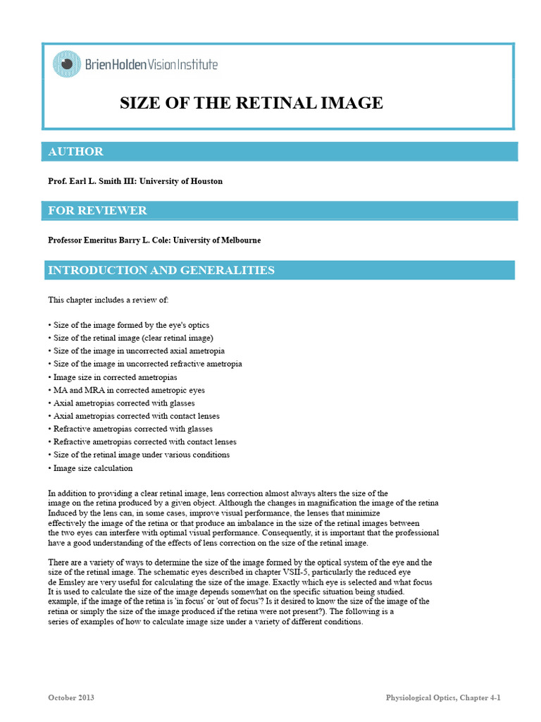 Retinal Image Size and Correction Effects | PDF | Optics | Eye