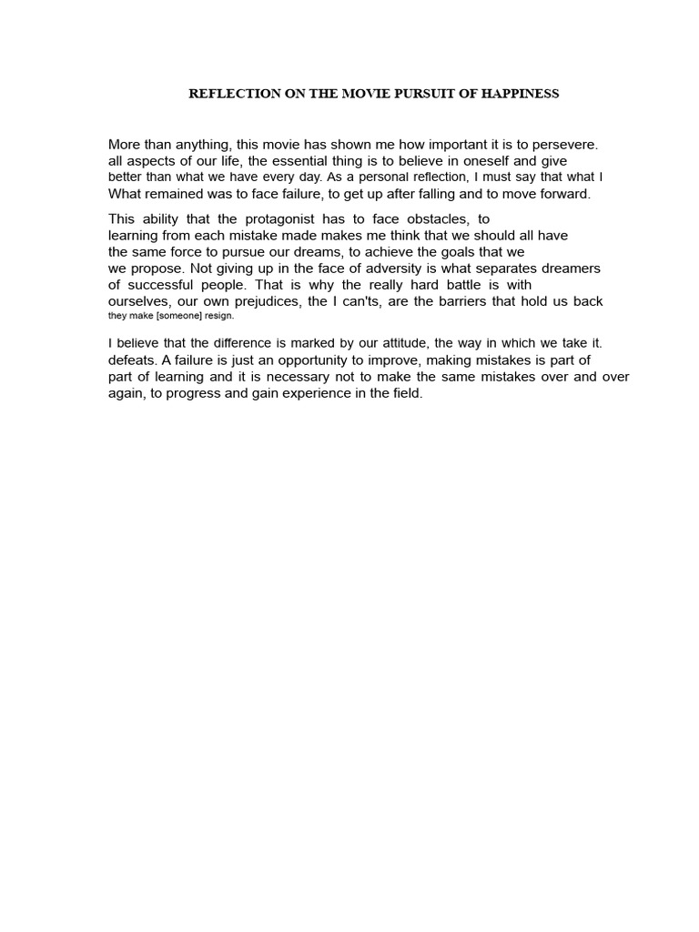Reflection On The Movie The Pursuit of Happyness | PDF