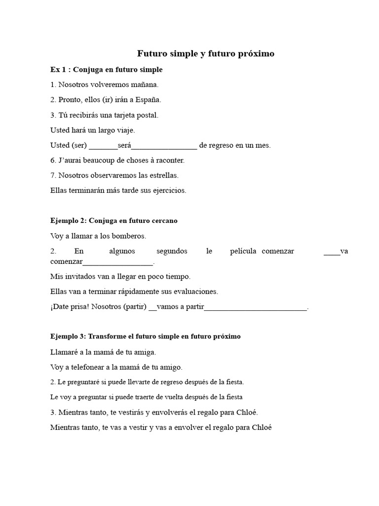 Verbos en futuro simple y próximo | PDF