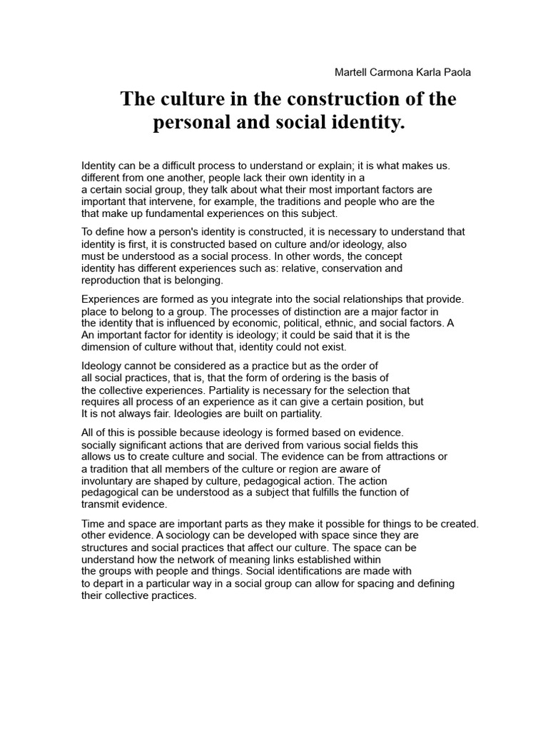Culture in The Construction of Personal and Social Identity | PDF ...
